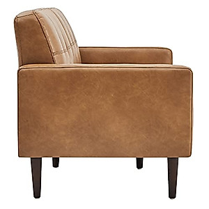 CHITA Mid-Century Sofas Furniture 73.2''W Faux Leather Sofa Couch Sets for Living Room Apartment, Cognac Brown
