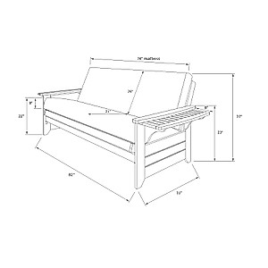 Cordova Futons Ocean Side Futon Antique White Finish Wood Frame - Arm Tray - Choice to add Drawers Underbed Storage (Frame Only)