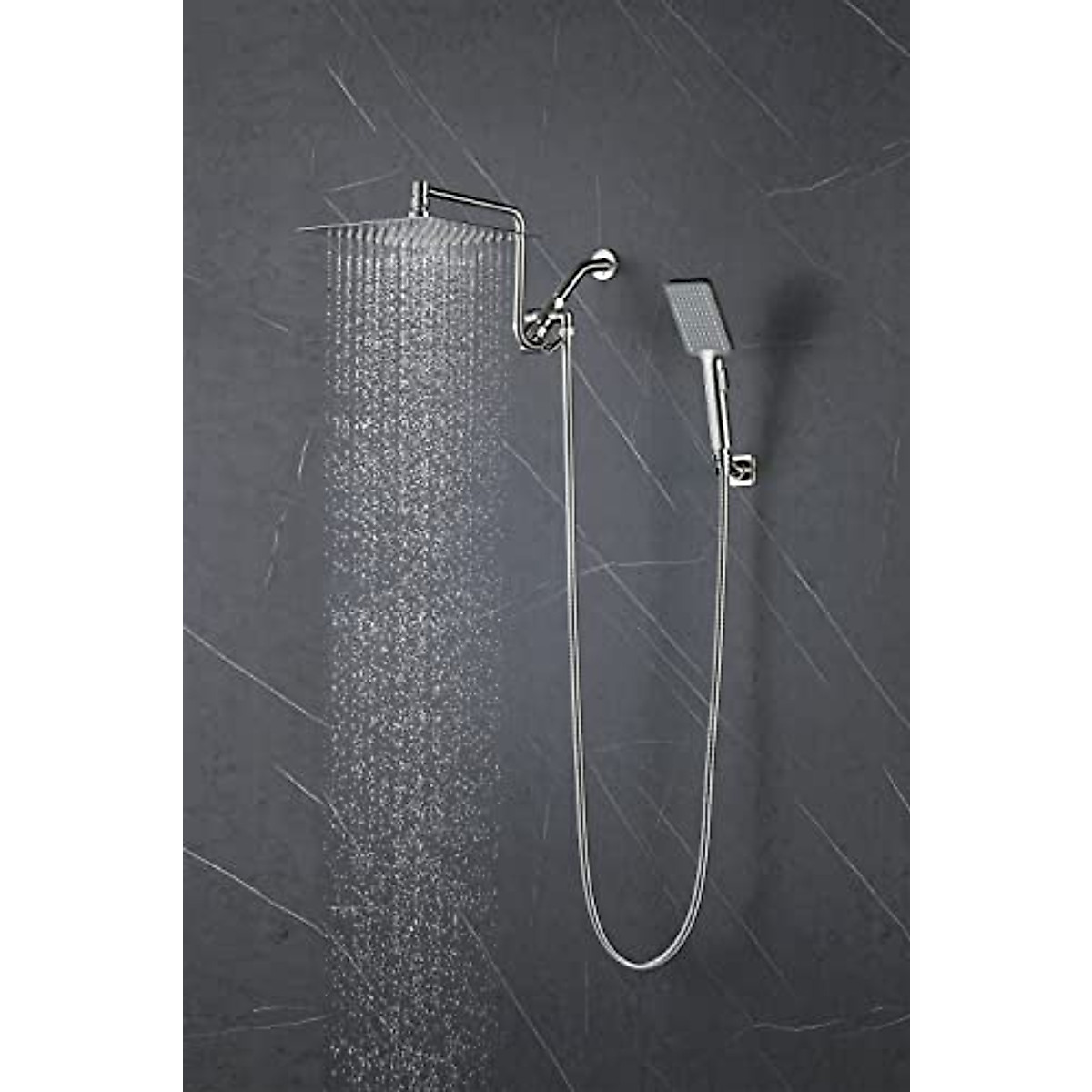 10" Rainfall Shower Head with Handheld Combo High Pressure, Upgrade 12" Extension Arm Height Adjustable, Powerful Stainless Steel Shower Head Brass Shower Holder Extra Long Shower Hose, Brushed Nickel