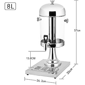 Dual Beverage Dispenser, Stainless Steel Single Beverage Dispenser with Centre Ice Core and Drip Tray, PC Beverage Dispenser for Cold Drinks Parties Buffet Catering(8L)