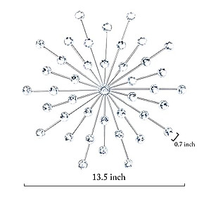 ZEXUIRU 3 Set Silver Metal Jeweled Wall Art Bling Crystal Home Décor Starburst Rhinestone Wall Hanging Diamond Accents