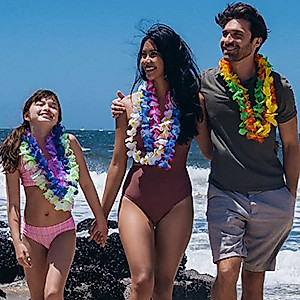 PREXTEX 40 Hawaiian Leis for Luau Party Decorations - Bulk Set of Silk Flower Necklace Leis - Tropical Theme Party Favors - Vibrant Colors Great Adults