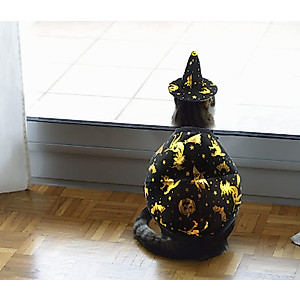 Hying Halloween Pet Black Witch Cloak for Cosplay Party Decoration, Cat Witch Hat Cosplay Costumes for Puppy Kittens Pet Accessories