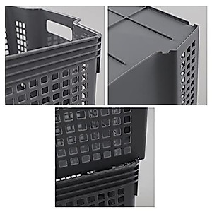 Ponpong 18L Large Plastic Stackable Baskets, Stacking Plastic Storage Basket, Pack of 6