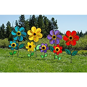 In the Breeze 12 Inch Purple Sunflower Wind Spinner with Leaves - Includes Ground Stake - Colorful Flower for Your Yard and Garden
