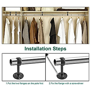 Seimneire 2pcs 1-Inch Ceiling Mount Curtain Rod Bracket, Shower Curtain Rod Holder Pipe Flange Socket, Closet Pole End Supports Socket, Stainless Steel Matte Black