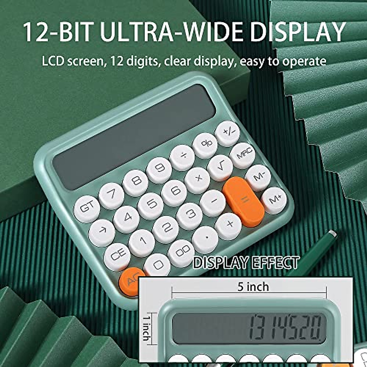 Standard Calculator 12 Digit,Desktop Large Display and Buttons,Calculator with Large LCD Display for Office,School, Home & Business Use,Automatic Sleep,with Battery.6 * 5.15in (Green)