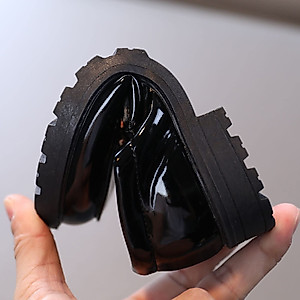 Girls Slip On Leather Shoes Loafer Rhinestone Decoration Flats School Dress Shoes for Girls Toddler Slippers Boys (Black, 3.5-4 Years Toddler)