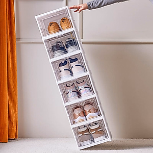HMA Pro 6-Tier Foldable Plastic Shoe Organizer, Max Shoe Size 13, Transparent, Contemporary Style, Easy Setup, Bedroom