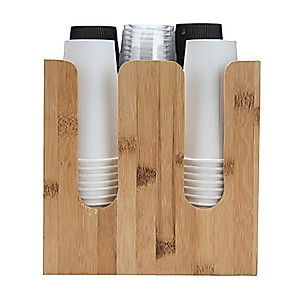 Mind Reader Square, Multi-Section Organizer for Stacked Hot or Cold Disposable Cups, Lids, Condiment Holder, Bamboo, 4 Compartments, Brown