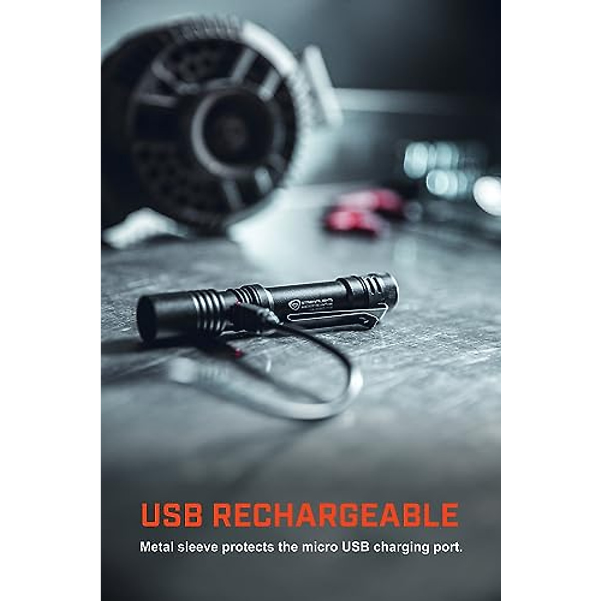 Streamlight 66320 MacroStream USB 500-Lumen Rechargeable Compact Flashlight with Wrist Lanyard, Hat Clip and USB Cord, Black