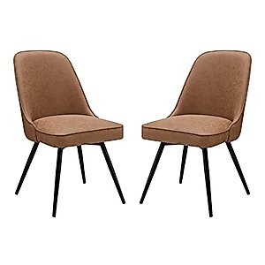 OSP Home Furnishings Penton Swivel Chair with Padded Seat and Black Legs 2-Pack for Dining or Home Office Use, Sand Brown Faux Leather