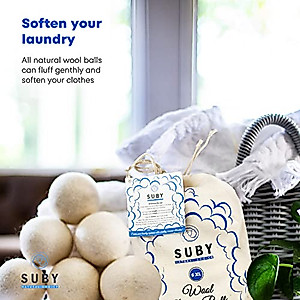 Wool Dryer Balls - Reusable Large Wool Laundry Balls for Dryer | Natural Fabric Softener, Saves Drying Time, Reduces Static and Wrinkles | Wool Balls for Dryer Replaces Dryer Sheets, Pack of 6