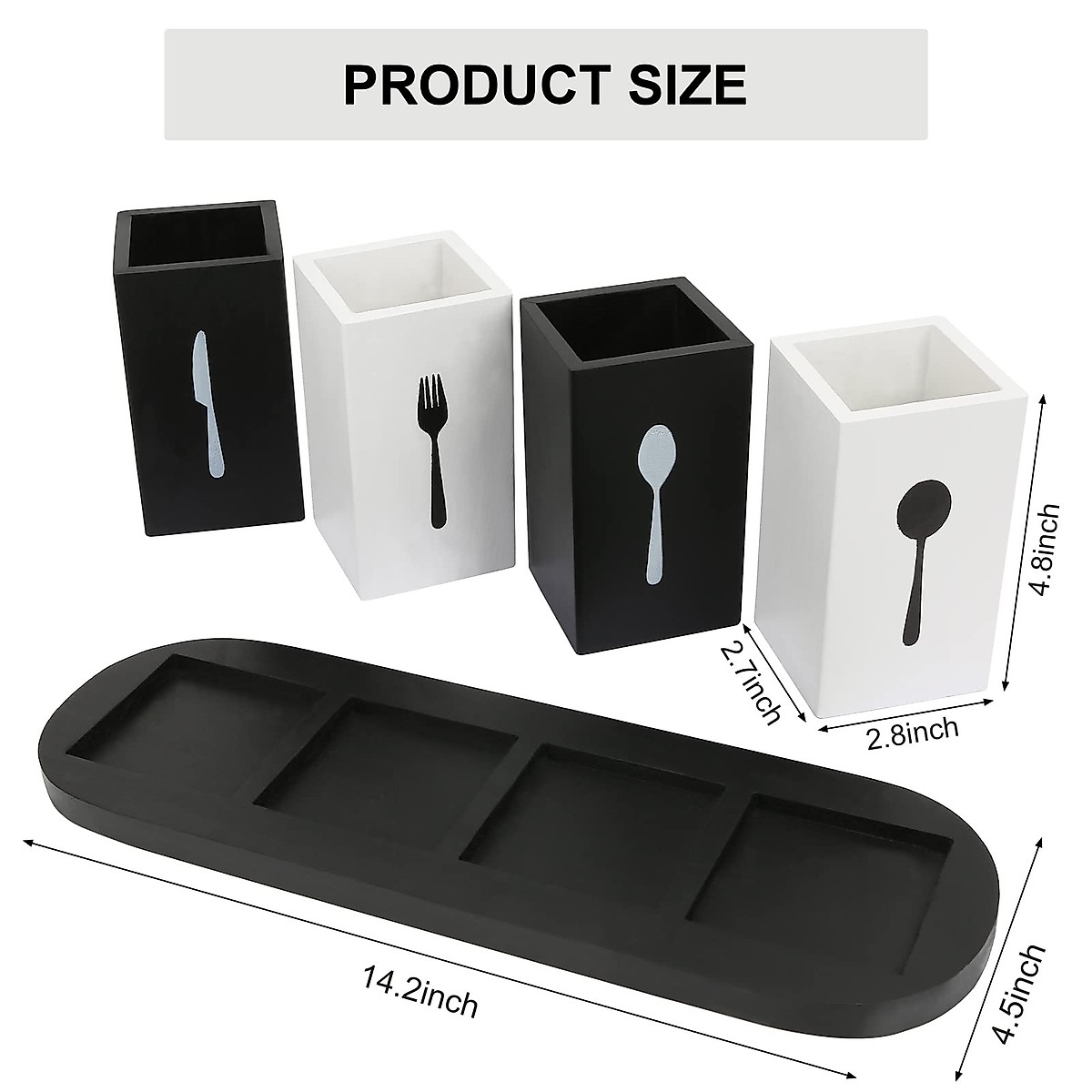 5 Pieces Silverware Holder with Wood Tray, Farmhouse Silverware Holder, Wooden Silverware Organizer, Spoon Fork Holder, Wooden Cutlery Holder, Flatware Organizers for Knives Restaurant Kitchen Storage