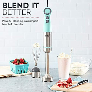 Dash Chef Series Immersion Hand Blender, 5 Speed Stick Blender with Stainless Steel Blades, Whisk Attachment and Recipe Guide – Aqua