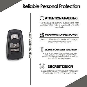 Magicutlery Silver Car Key Stun Gun Flashlight+SOS Personal Alarm Self Defense Siren Keychain for Women Less Lethal Safety Taxer Mase Ungun Stun Fun Stick Tayser Stungun USB Recharge, GlobalFreeShip