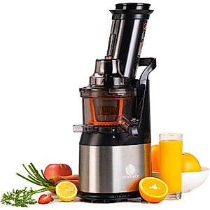 Ventray Slow Press Masticating Juicer Machine, Electric Whole Slow Cold Press Juice Extractor Maker for Citrus Orange Fruit Vegetable Compact Small Space Saving Easy to Clean BPA Free