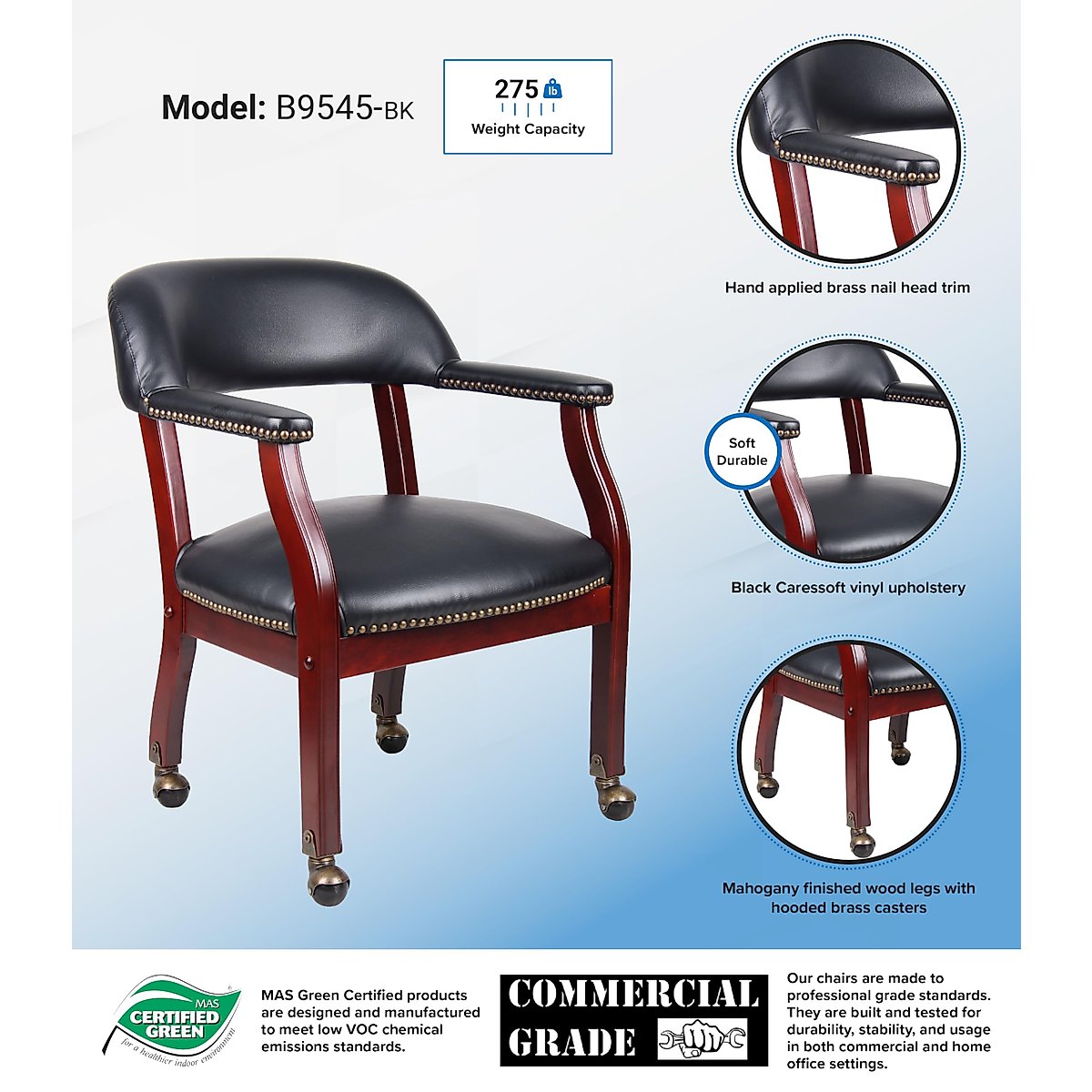 Boss Captain’s Chair In Black Vinyl W/ Casters