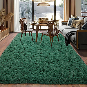 Dssimo Super Fluffy Area Rug for Bedroom, 4x6 Feet Modern Shag Green Rugs, Soft and Cozy Plush Carpet for Kids,Girls Boys and Teens Decorations for Living Room Dorm Nursery Classroom, Dark Green
