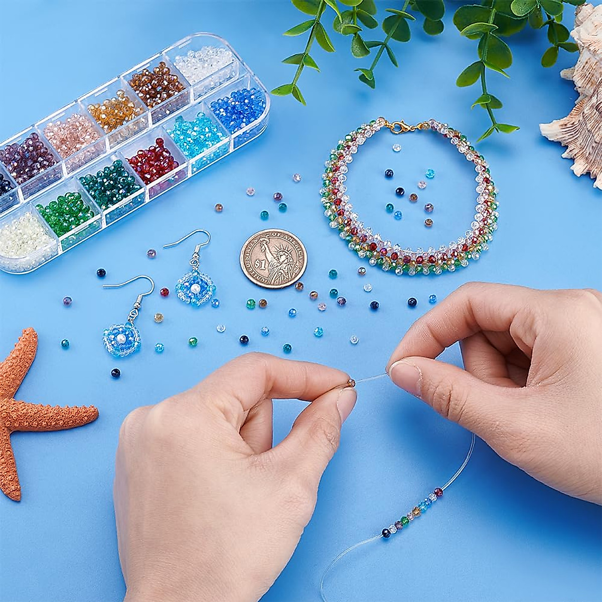 PH PandaHall Briolette Glass Beads Faceted 3mm, 1200pcs 12 Colors Crystal Czech Glass Seed Beads Electroplate AB Color Mini Spacer Loose Beads for Earring Bracelet Necklace Jewelry DIY Craft Making