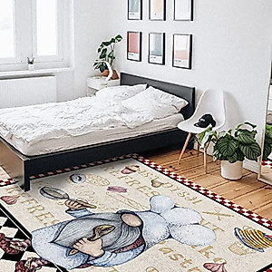 Area Rug for Bedroom Living Room Decor,Gnome Chef Kitchen Cook with Dessert Ultra Soft Non-Slip Accent Rugs Indoor Floor Carpet Buffalo Plaids and Linen Flax Non-Shedding Nursery Floor Mat,36x60in