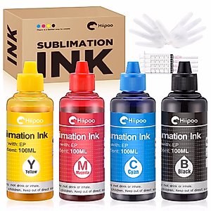 Hiipoo Sublimation Ink Refilled Bottles Work with WF7710 ET2760 ET2720 ET2803 ET2800 ET15000 C88 C88+ Inkjet Printer Heat Press Transfer on Mugs Plates T-Shirts Pillows Phone Case