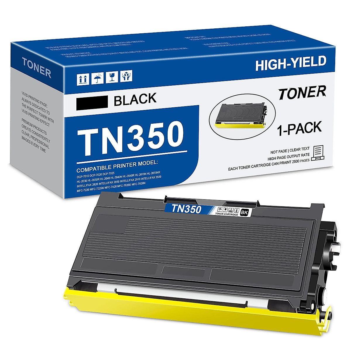 1 Pack TN-350 TN350 Black Toner Cartridge Replacement for Brother DCP-7010 7020 7025 IntelliFax 2820 2910 2920 2850 MFC-7220 7225 7820 7420 7820N HL-2040 2040N 2070N 2030 2040R Printer.