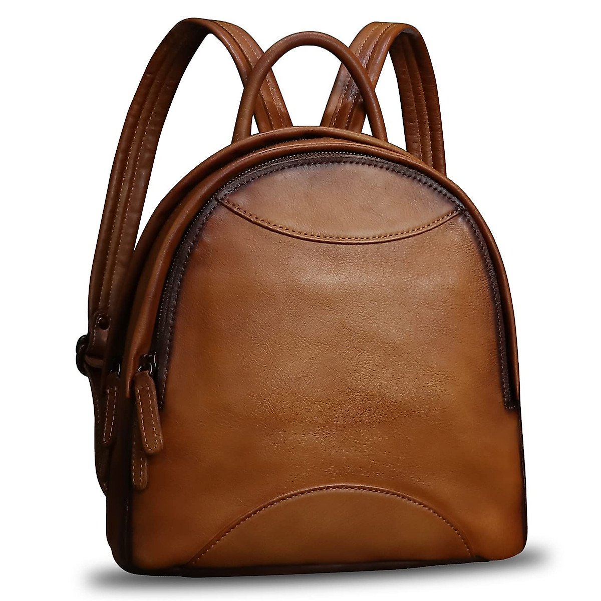 LRTO Genuine Leather Backpack Purse for Women Retro Handmade Small Casual Rucksack Satchel Back Bags Knapsack (Brown)