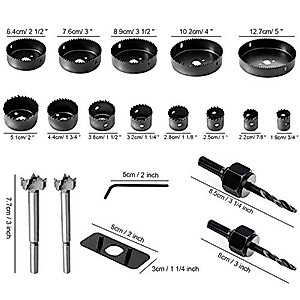 PETUOL Hole Saw Set, 22PCS Hole Saw Kit with 3/4" to 5" (19mm-127mm) 13Pcs Saw Blades, Mandrels, Installation Plate, Drill Bits, Hex Key with Storage Box, Ideal for Soft Wood, Plywood, Drywall, PVC