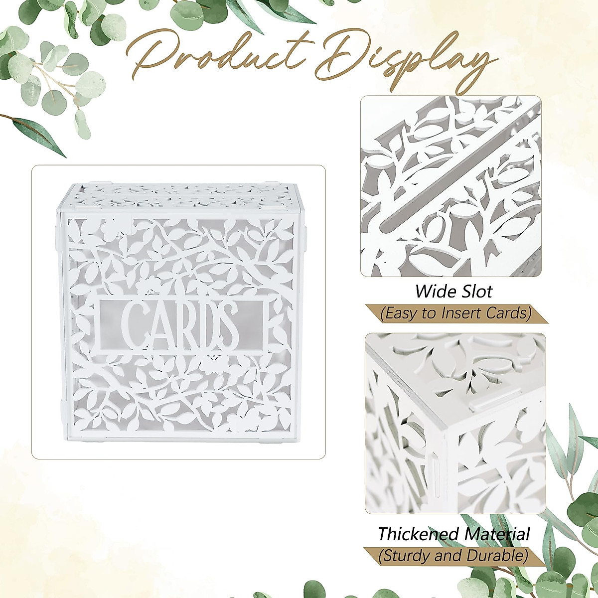 OurWarm White Wedding Card Box for Wedding Reception, Wood Gift Card Box with Slot, Hollow-out Money Envelop Card Box for Wedding Party Graduation Birthday Baby Shower Decorations