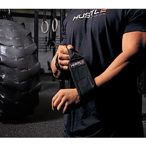 Hustle Athletics Wrist Wraps - USPA Approved Best Weightlifting Support (Professional Competition Grade Wrap) - Brace Your Wrists to Push Heavy, Avoid Injury & Improve Your Workout - for Men & Women