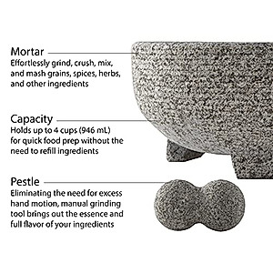 Vasconia 4-Cup Granite Molcajete Mortar and Pestle, Gray