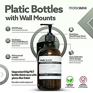 MaisoNovo Shampoo Dispenser for Shower Wall 2 Chamber, Soap Holder for Shower Wall, Self-Adhesive Wall Mount Toothbrush Holder, (2 Bottles, 2 Razor Holders, 1 soap Holder)