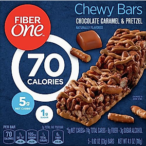 Fiber One 70 Calorie Chewy Snack Bars, Chocolate Caramel and Pretzel, 5 ct