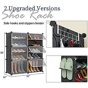 Aeitc 48-Pairs Shoe Rack Organizer Shoe Organizer Expandable Shoe Storage Cabinet Narrow Standing Stackable Space Saver Shoe Rack for Entryway, Hallway and Closet,Black, Translucent