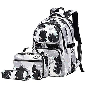 Rexmore Kids Backpack for Girls,3 Pcs Set Elementary Bookbag Waterproof Cute School Bag with Multi Pockets and Compartment,Black