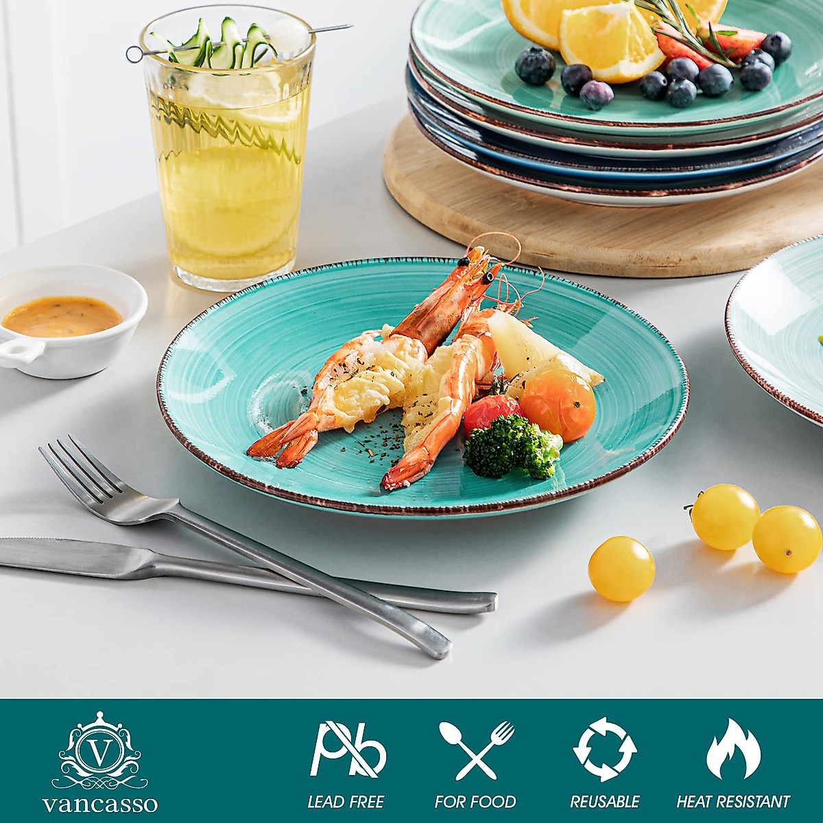 vancasso Bonita Salad Plates, 8.5 inch Small Dinner Plates Set, Ceramic Dessert Plate Serving Dishes set of 6, Microwave, Oven and Dishwasher Safe, Assorted Color