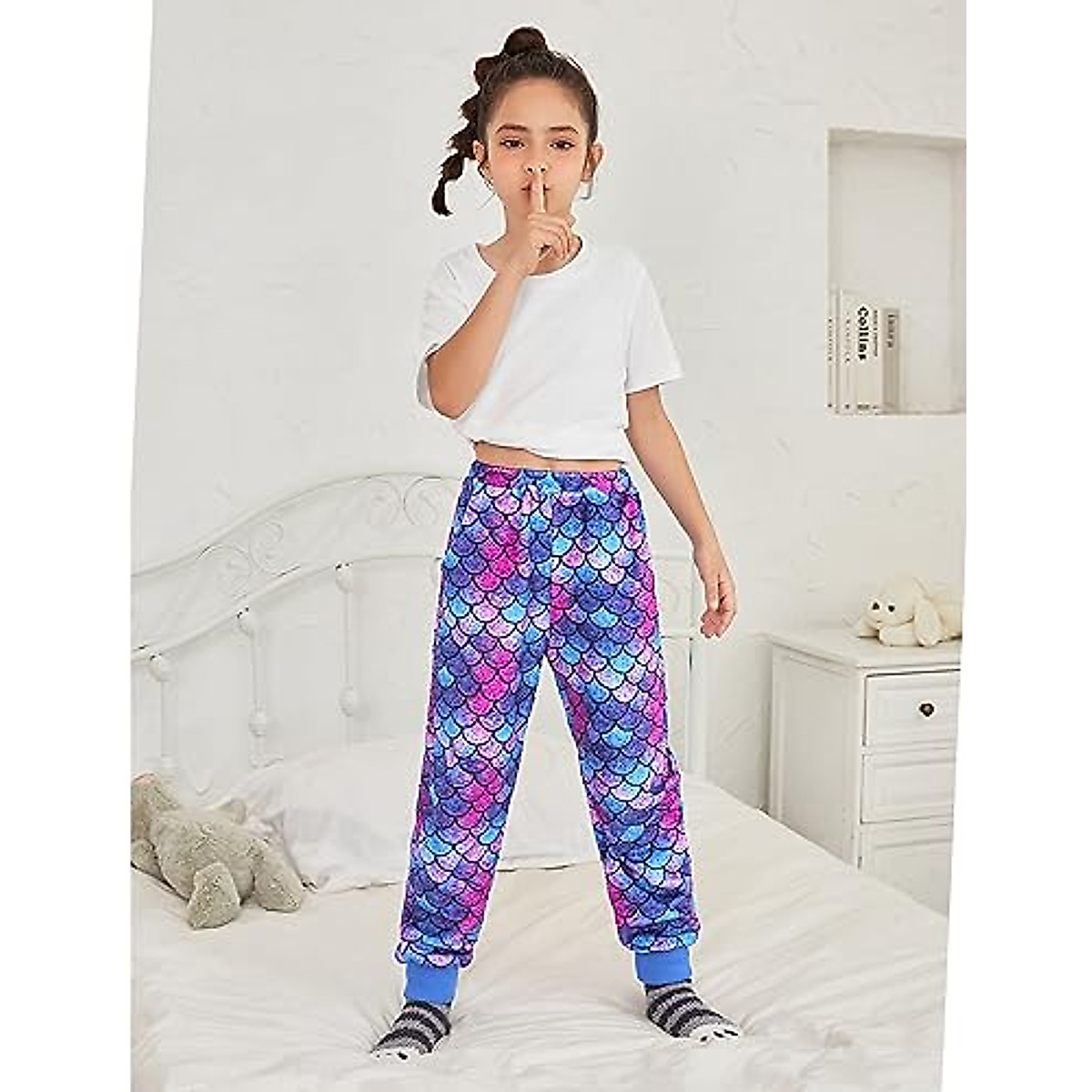 Little Girls Mermaid Pajamas Pj Pants Plush Fleece Warm Winter Sleepwear,4t 5t