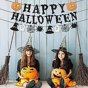 Happy Halloween Banner - Halloween Hanging Paper Garland Bunting Banner Bloody Pumpkin Decorations, Photo Backdrop for Wall Home Mantle Office Wall Scary Party Supplies