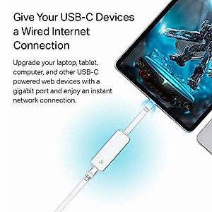 TP-Link USB C To Ethernet Adapter(UE300C), RJ45 To USB C Type-C Gigabit Ethernet LAN Network Adapter, Compatible With Apple MacBook Pro 2017-2020, MacBook Air, Surface, Dell XPS And More, White