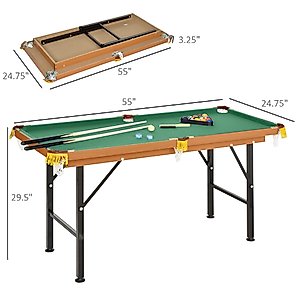 Soozier 55" Portable Folding Billiards Table Game Pool Table for Whole Family Number Use with Cues, Ball, Rack, Chalk, Green
