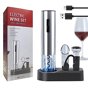 Oaklete 6-in-1 Electric Wine Opener Set Rechargeable Electric Wine Bottle Opener can Open 80 Bottles Once Charging and 3+ Months Lasting, Gift for Wine Lovers（Stainless Steel ）