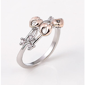 HUKQBUNX 925 Sterling Silver Three Rose Flowers Set with Multi Diamond Cubic Zircon CZ Elegant Women's Precious Elegant Ring Wedding Engagement Ring Size 6-10 (Size 10)