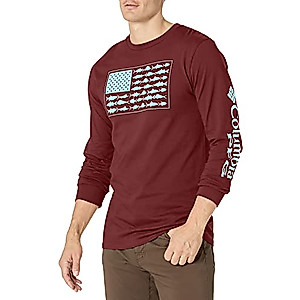 Columbia Mens Long Sleeve Tee Shirt; Columbia; Outdoors; Fishing; Camping; Hiking T Shirt, Rich Wine with Gulfstream, XX-Large US