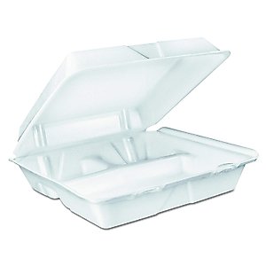 Dart Large Foam Carryout, Food Container, 3-Compartment, White, 9-2/5x9x3 - 200 containers per case.
