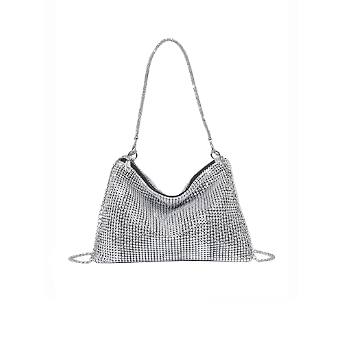 GORGLITTER Women's Evening Bag Rhinestone Purse Sparkly Clutch Purse Chain Handbag Sparkly Square Bag Silver One Size