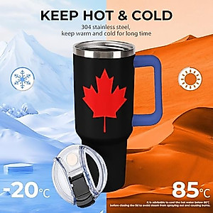 Canada Flag 40oz Water Bottle Double Wall Insulated Tumbler with Handle Leakproof Travel Mug Deep Blue-style