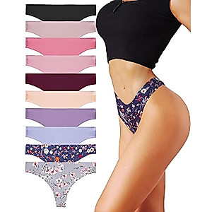 ROSYCORAL 10 Pack Seamless Thongs for Women Breathable Low Rise Panties Invisible Hipster Underwear Thong No Show (M)