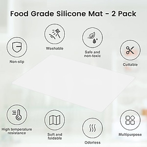 Jitner 2 Pack Silicone Mats for Kitchen Counter, Non-slip Waterproof Countertop Protector Mat, Heat Resistant and Thicker Silicone Mat for Baking and Cooking, 23.6 x 15.7 Inches x 1mm (Transparent)