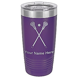 LaserGram 20oz Vacuum Insulated Tumbler Mug, Lacrosse Sticks, Personalized Engraving Included (Dark Purple)
